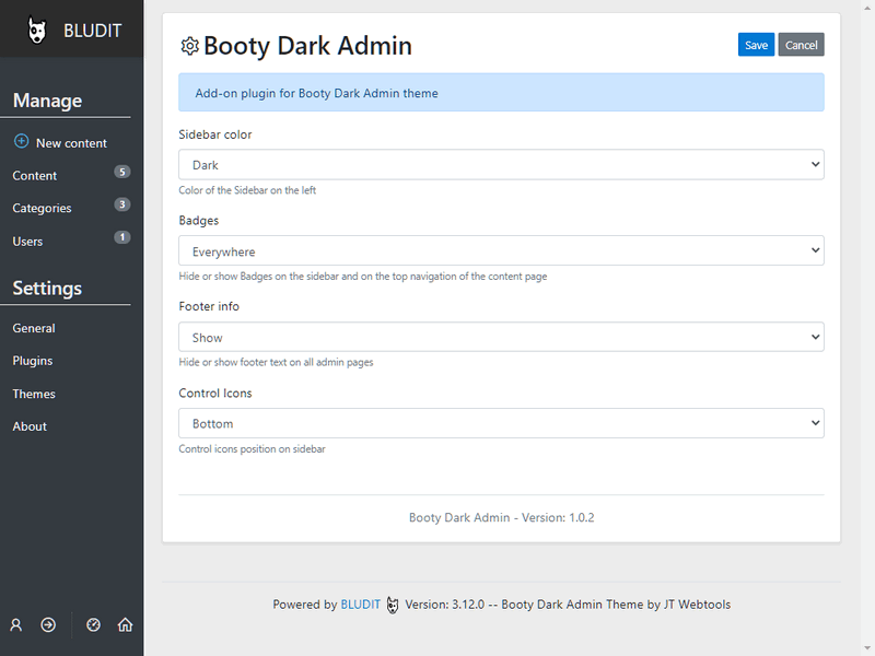 Booty Dark Admin plugin - Plugins - Bludit CMS