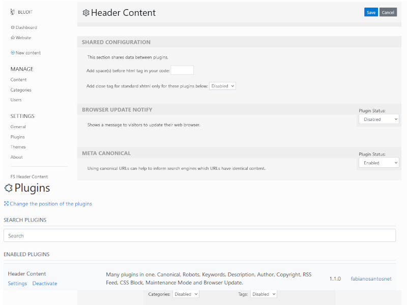 Header Content - Plugins - Bludit CMS
